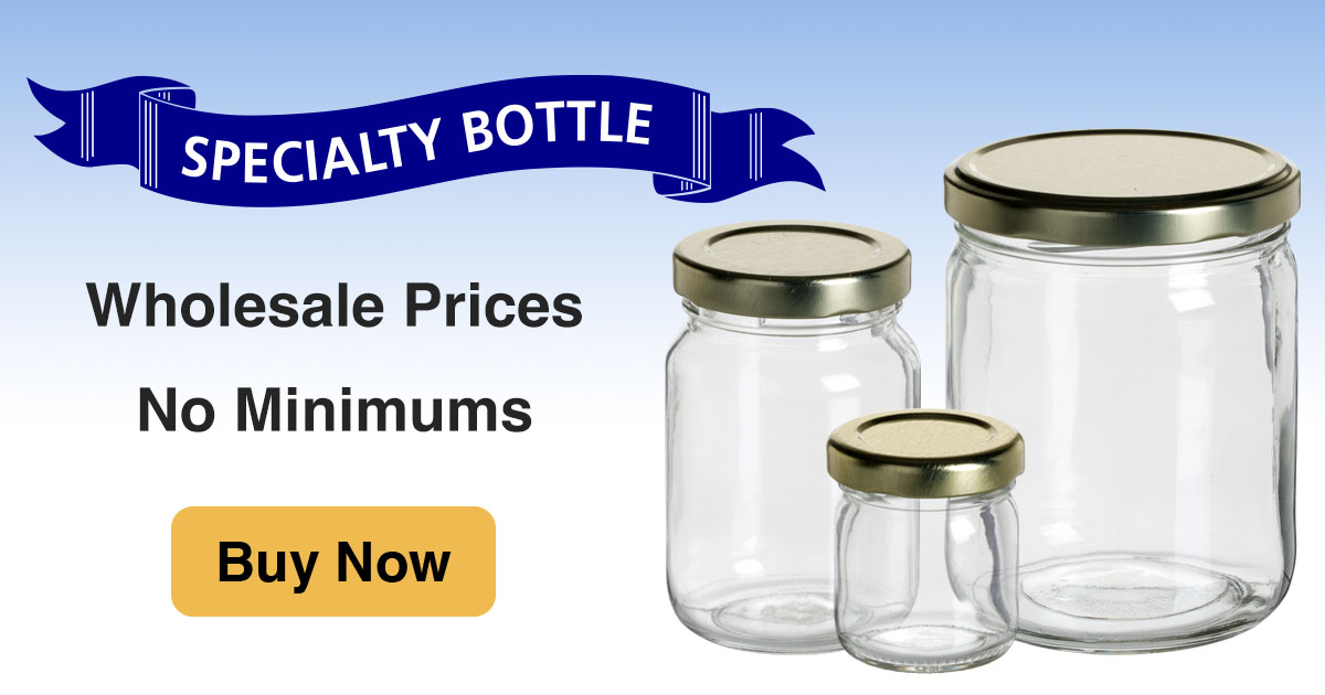Clear Short Straight Sided Jars with Gold Lids | Specialty Bottle